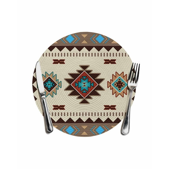 Brown Turquoise Southwest Texture Round Table Placemats 1 pc, Tribal ...