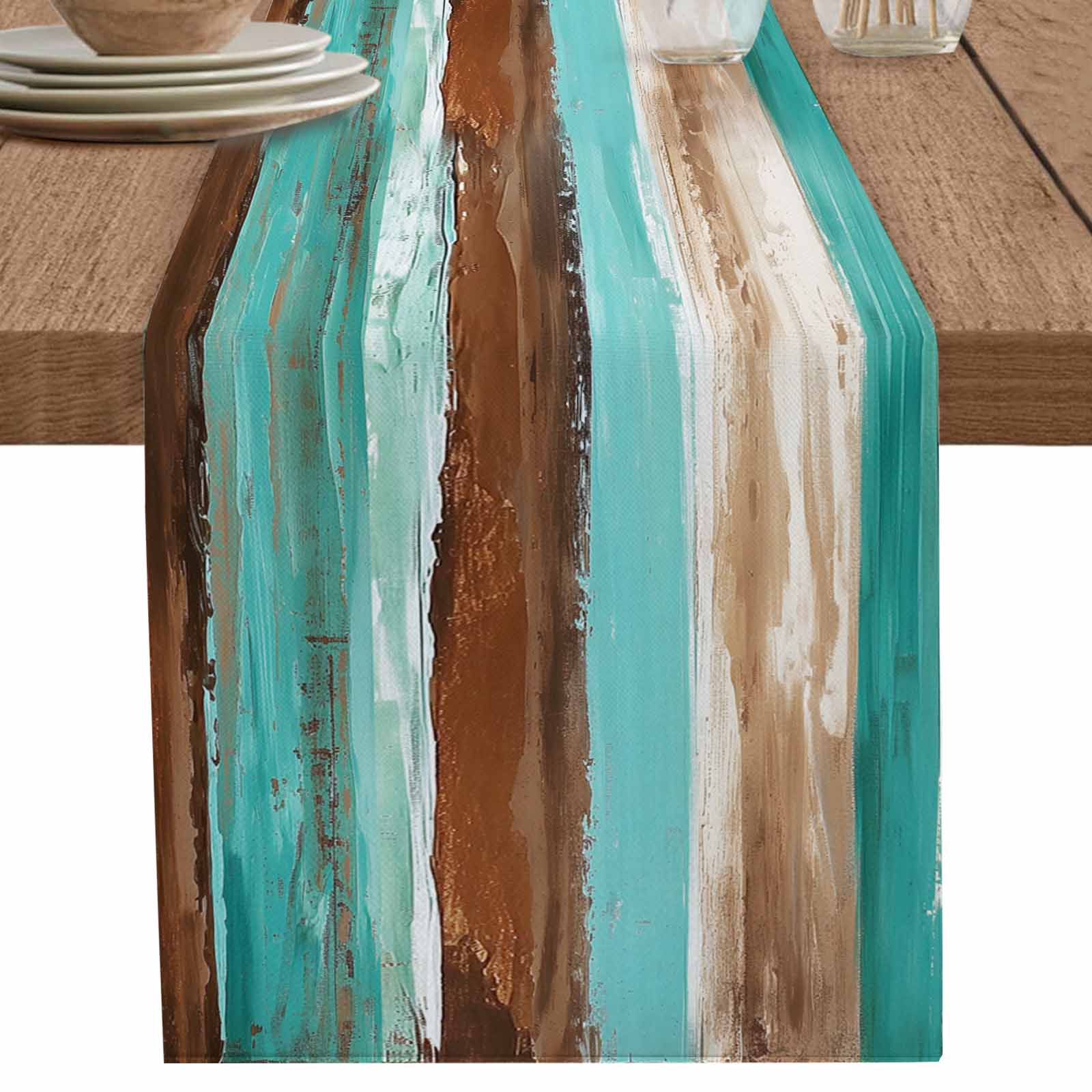 Brown Turquoise Table Runner 90 Inches Long for Dining Table Decor ...