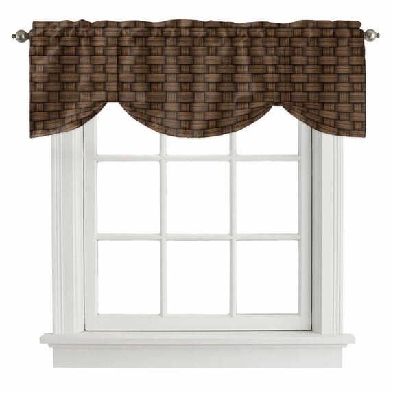 Brown Turquoise Tie Up Valance Curtains Vintage Minimalist Dark Brown ...