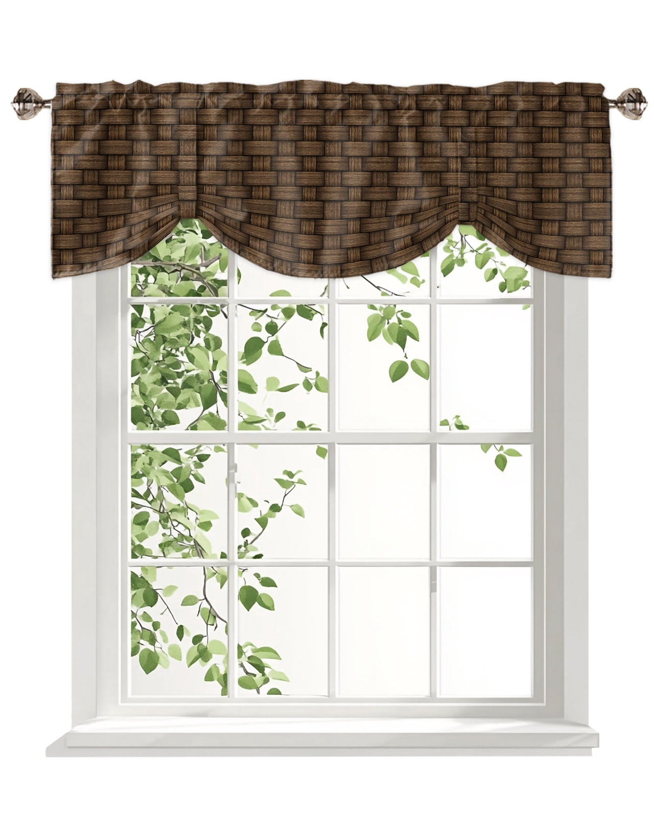 Brown Turquoise Tie Up Valances Curtain, Vintage Minimalist Dark Brown ...