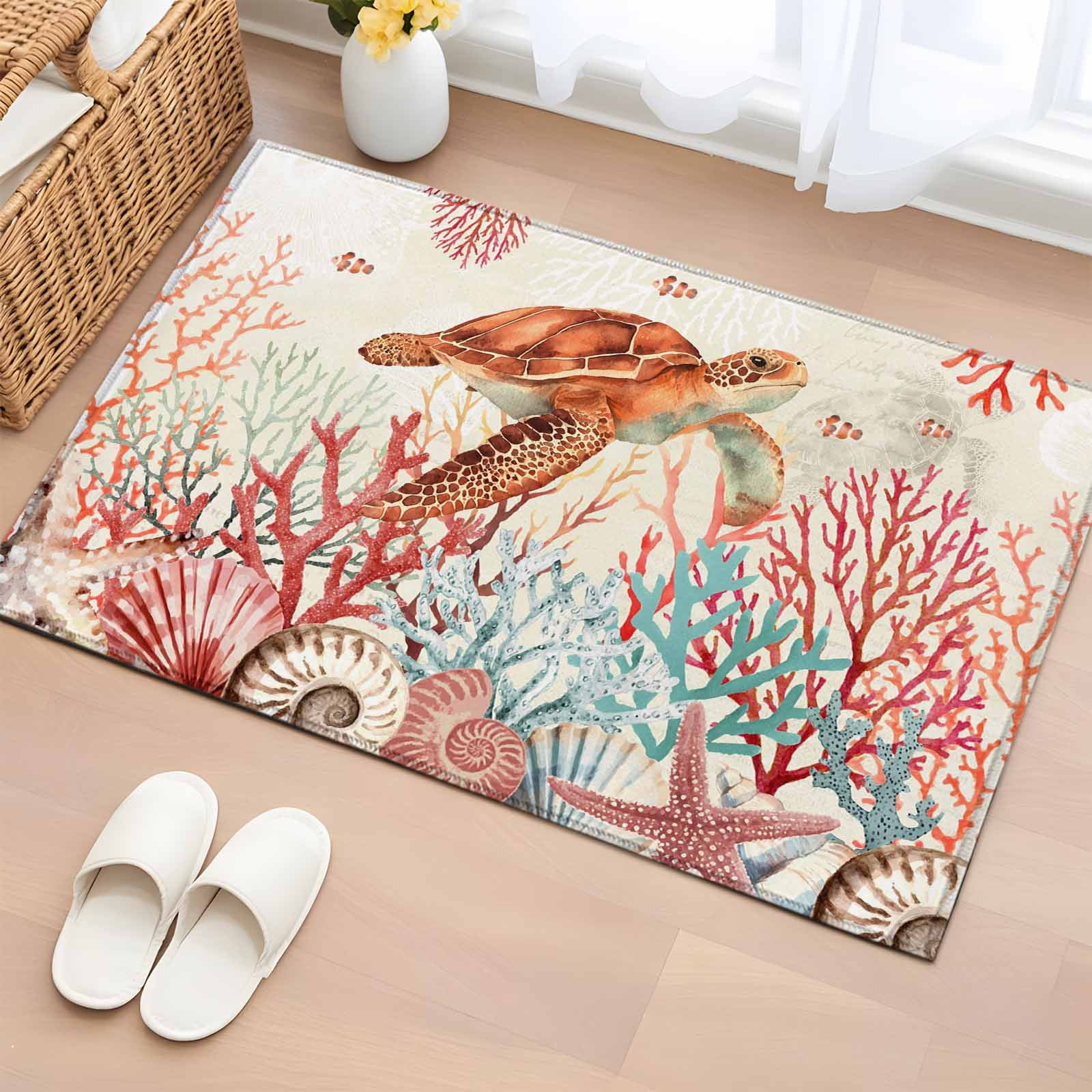 Brown Turtle Coastal Bathroom Rug Washable 2x3 Entryway Rug Non Slip ...