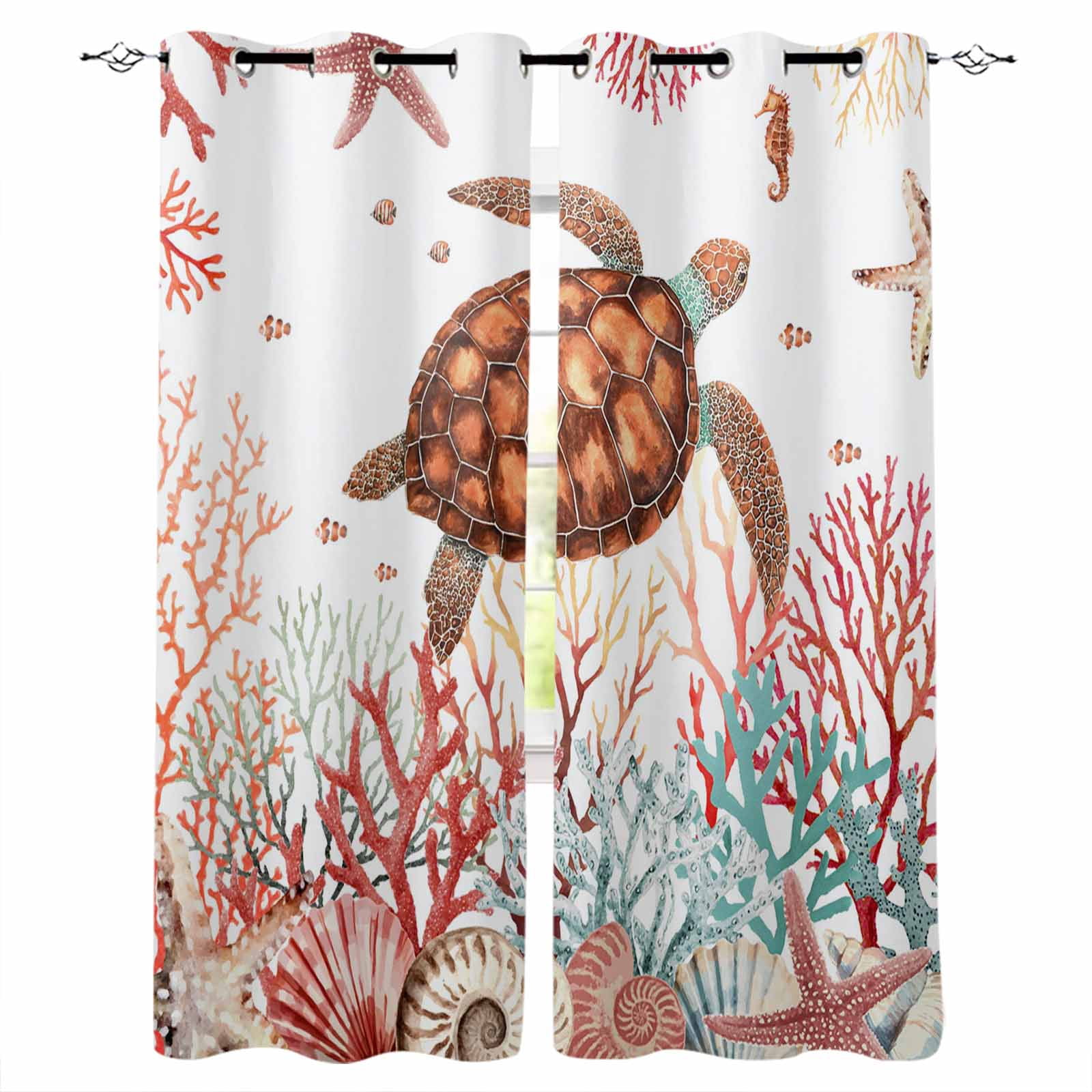 Brown Turtle Coastal Blackout Curtains for Bedroom/Living Room, Thermal ...