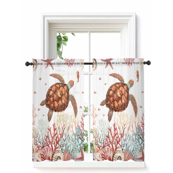 Brown Turtle Coastal Curtains 54 Inch Length,Sheer Curtains for Bedroom ...