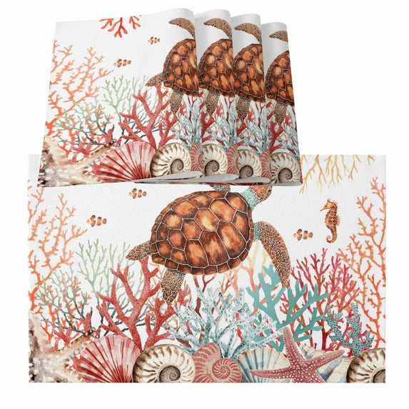 Brown Turtle Coastal Placemats for Dinning Table Set of 6,Summer Beach ...