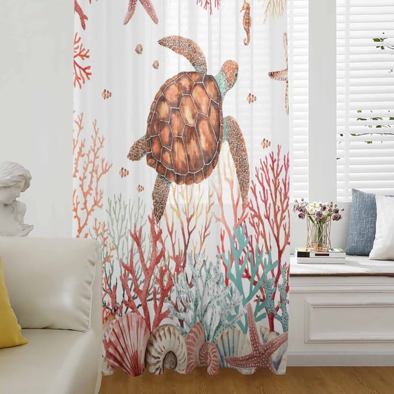 Brown Turtle Coastal Sheer Curtains 72 Inch Length, Light Filtering ...