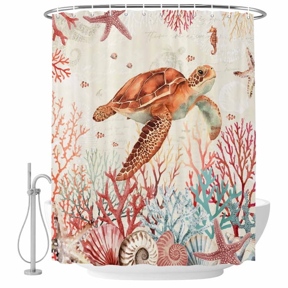 Brown Turtle Coastal Shower Curtain, Waterproof Shower Curtains for ...