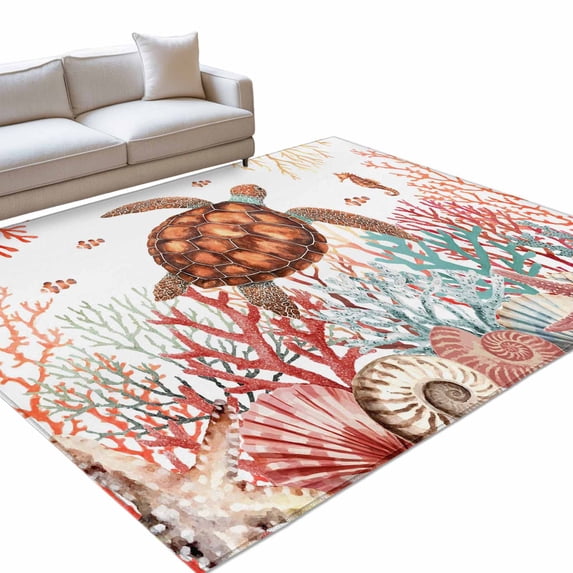 Brown Turtle Coastal Washable Rug 3x5 Area Rug for Living Room Bedroom ...