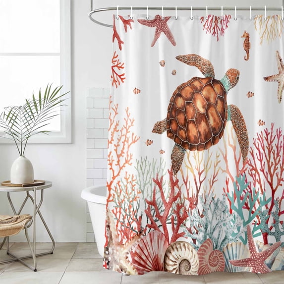 Brown Turtle Coastal Waterproof Fabric Shower Curtain,Summer Beach ...