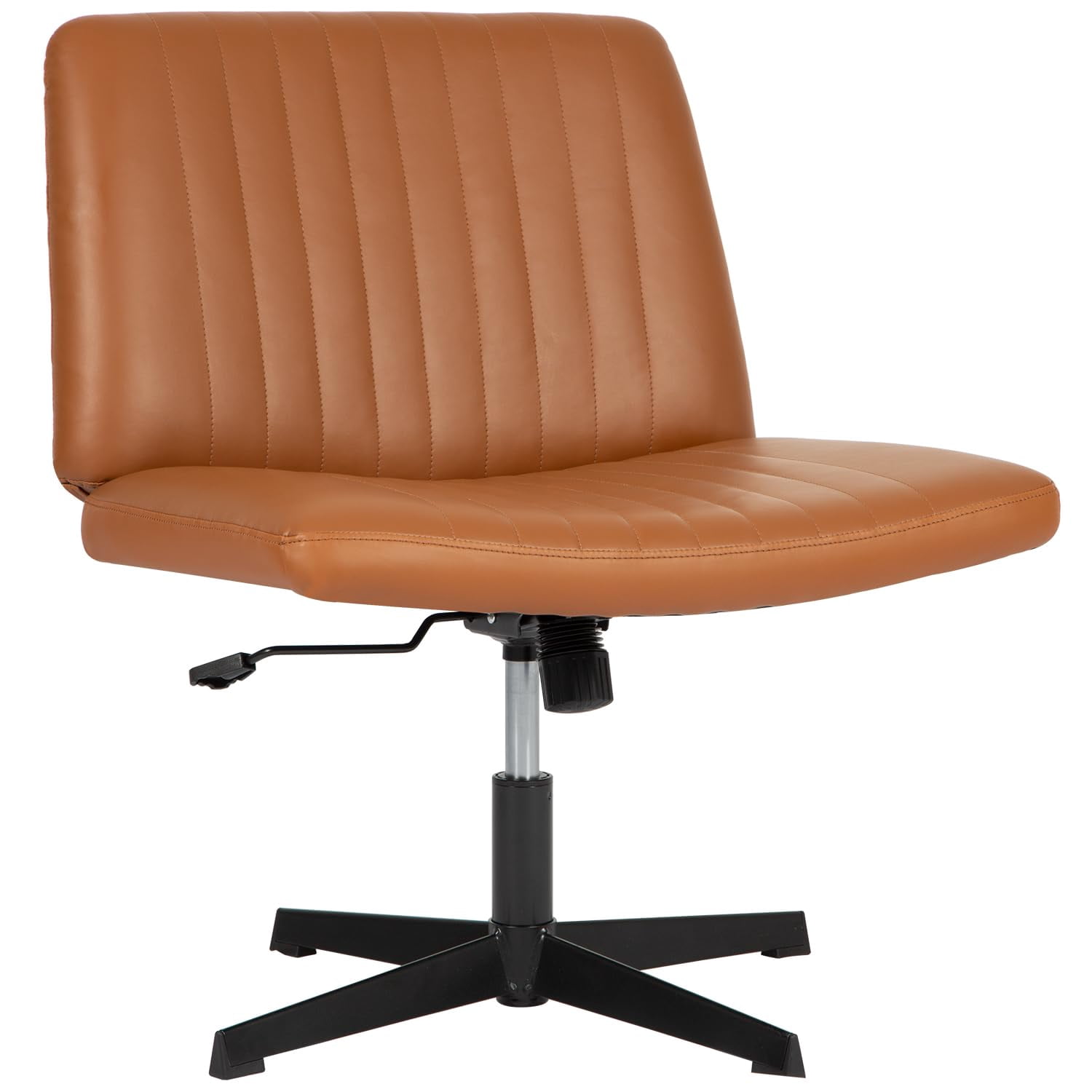 Brown Upholstered Armless Swivel Task Chair With Vertical Stitching And ...