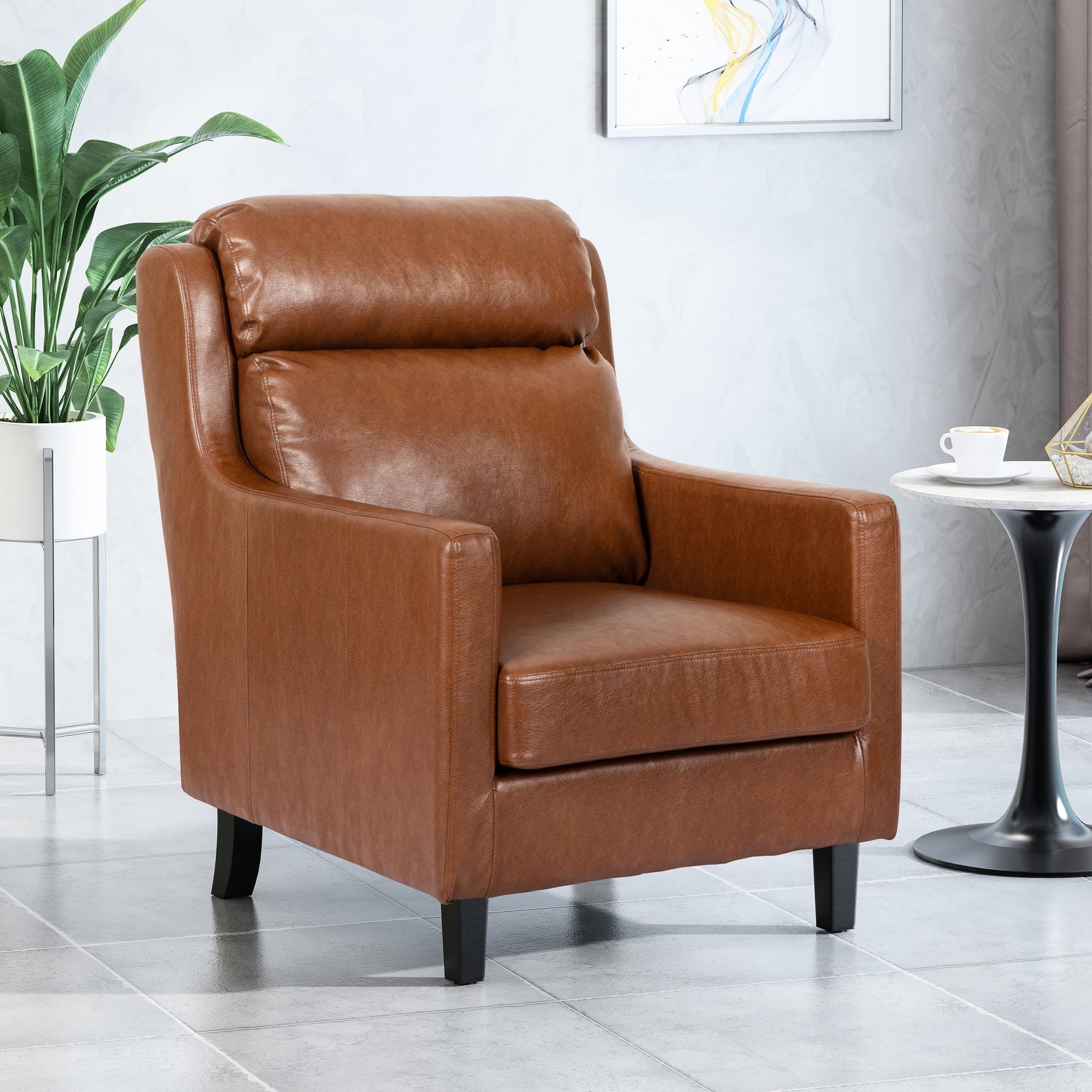Brown Upholstered Club Chair With A Relaxing Waterfall Feature And Leg ...