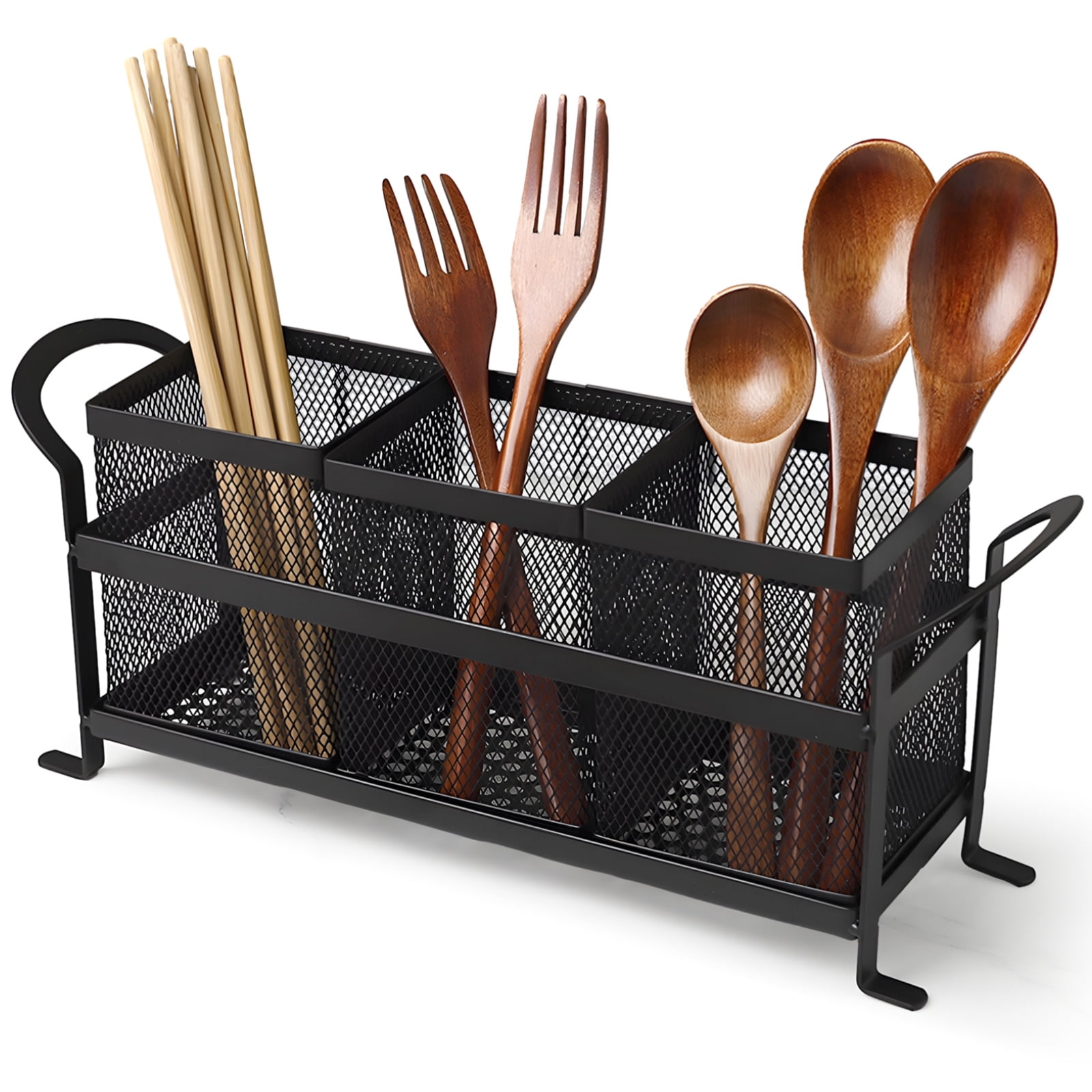 Brown Utensil Holder, Kitchen Countertop Organizer for Silverware, 3 ...