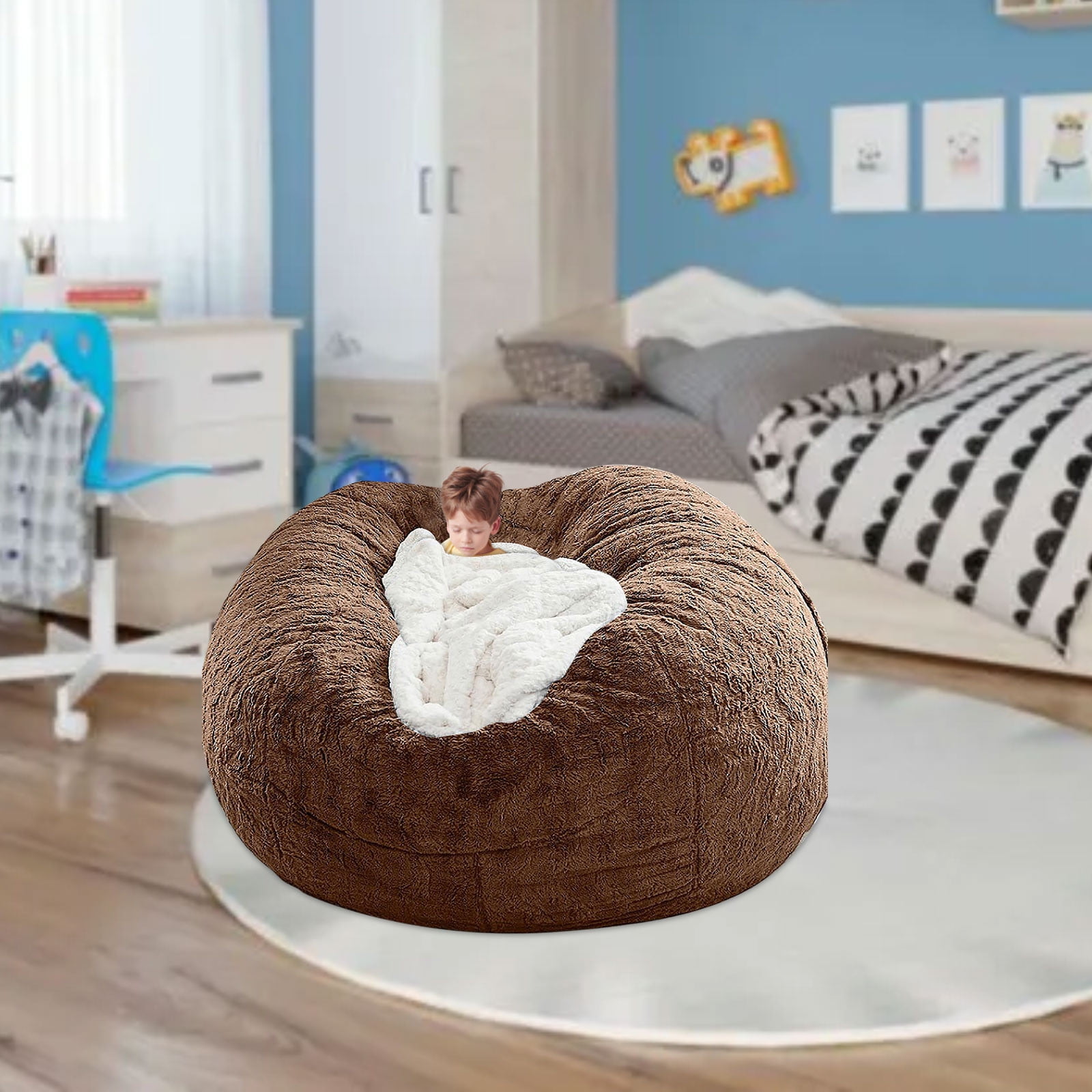 Brown Velvet Bean Bag Cover Only No Filler Sofa Slipcover Circular ...