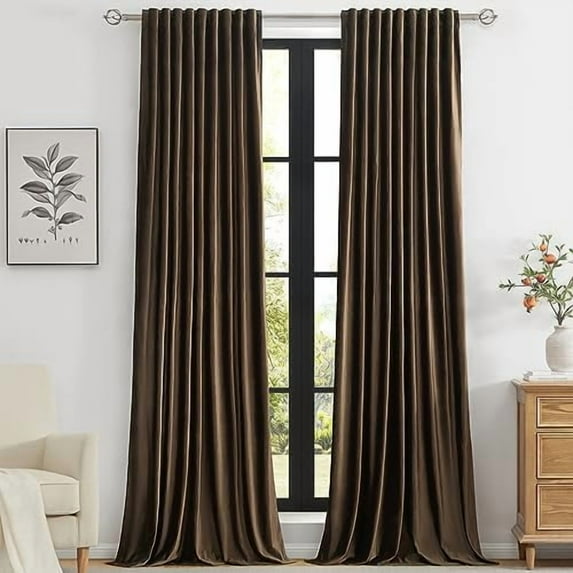 Brown Velvet Curtains 108 inch Long for Living Room,Set of 2 Panels ...
