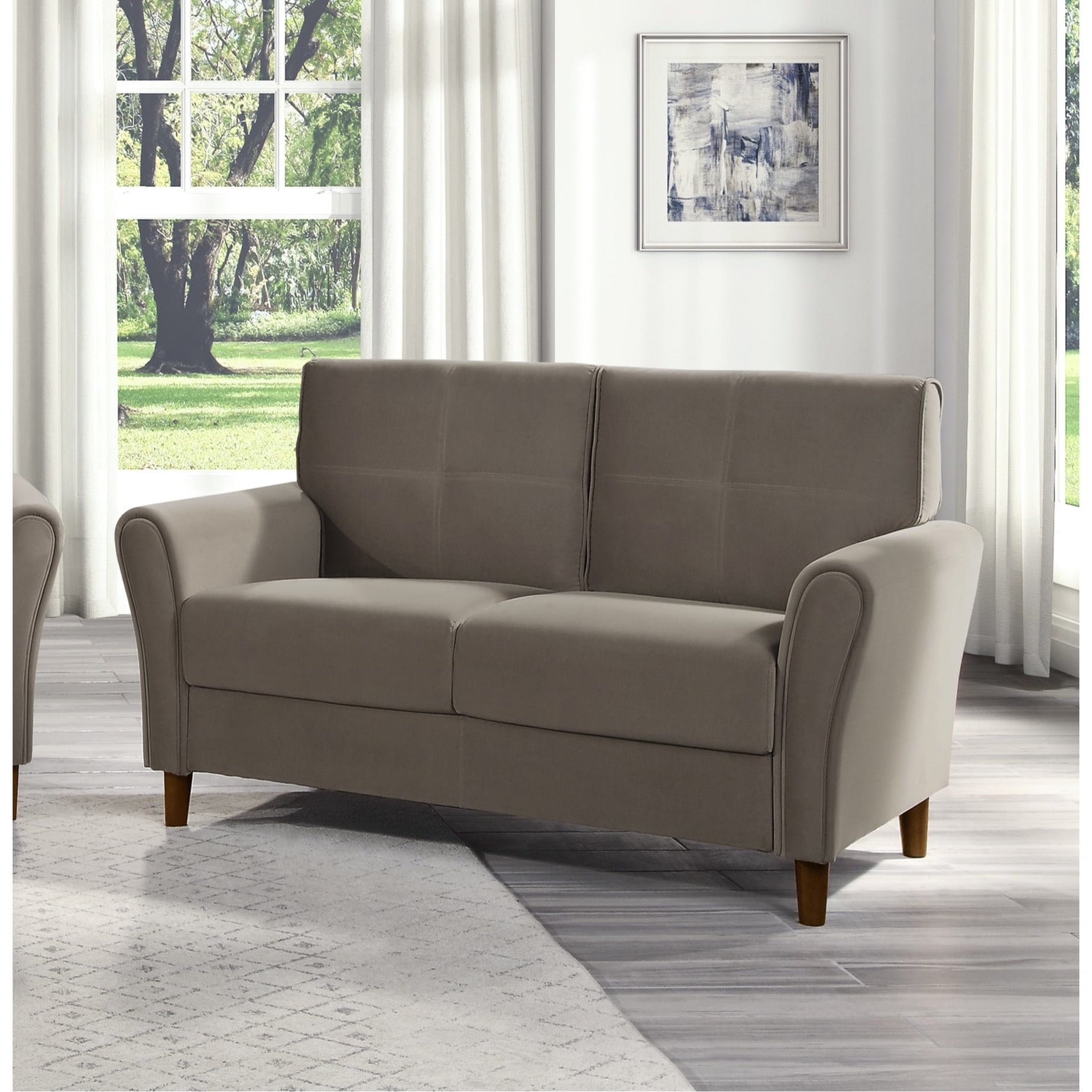 Brown Velvet Upholstered Modern Loveseat | Function in Main Living Area ...