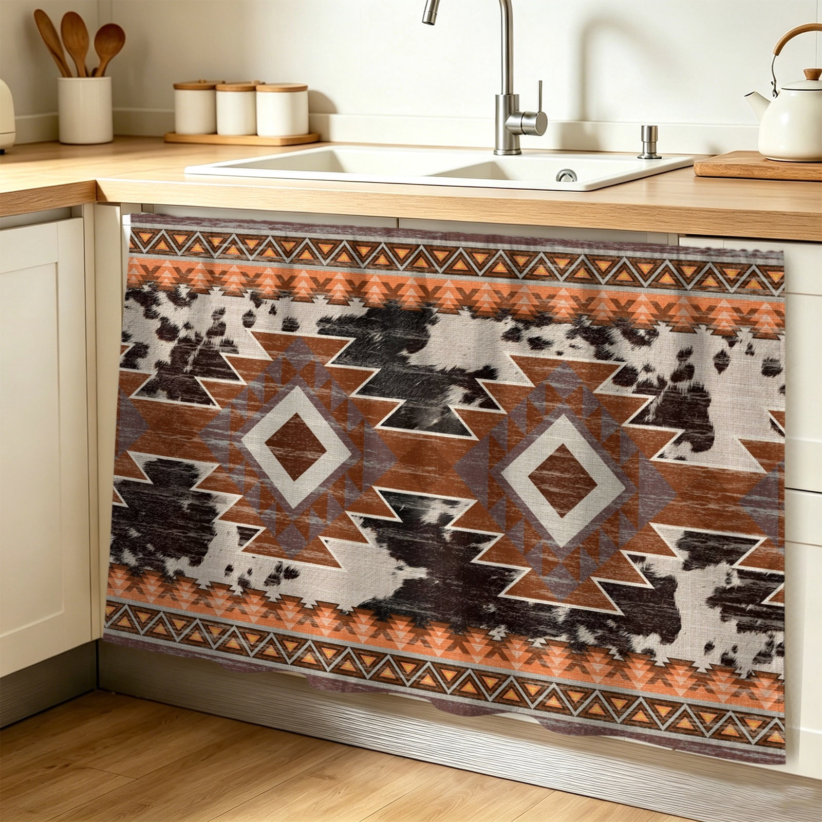 Brown Vintage Boho Cabinet Curtains for Shelves, Retro Ethnic Tribe ...