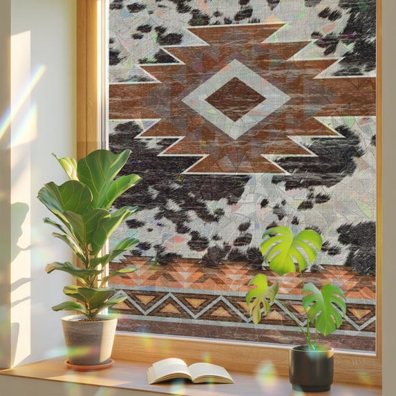 Brown Vintage Boho Window Privacy Film Rainbow Static Cling Stain Glass ...