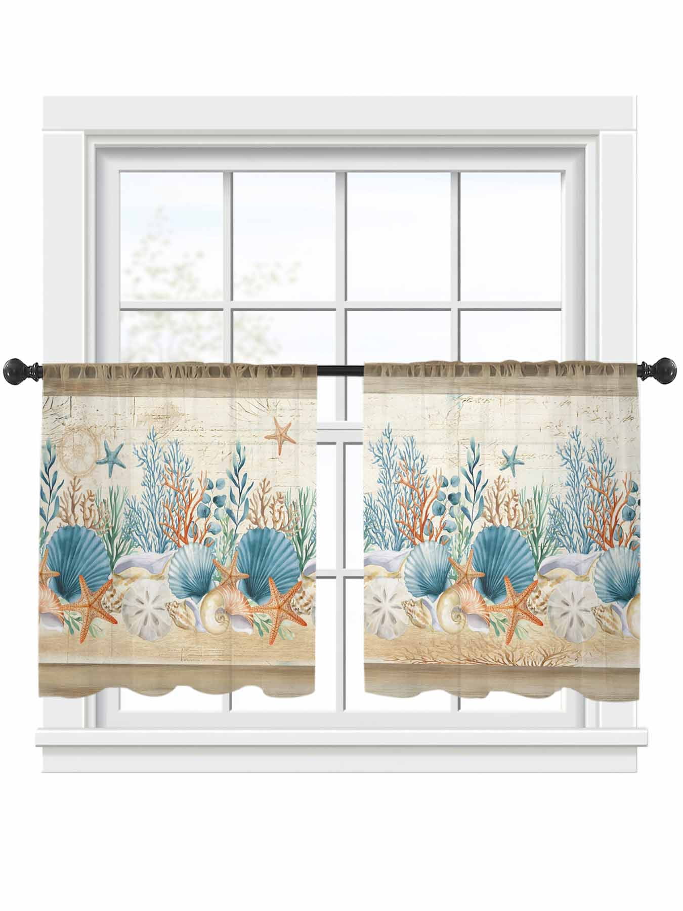 Brown Vintage Coastal Sheer Curtains 2 Panels Set Summer Nautical Coral ...