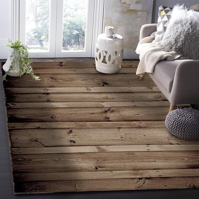 Brown Vintage Farm Area Rugs, Wood Grain Outdoor Carpet, With Non-Slip ...