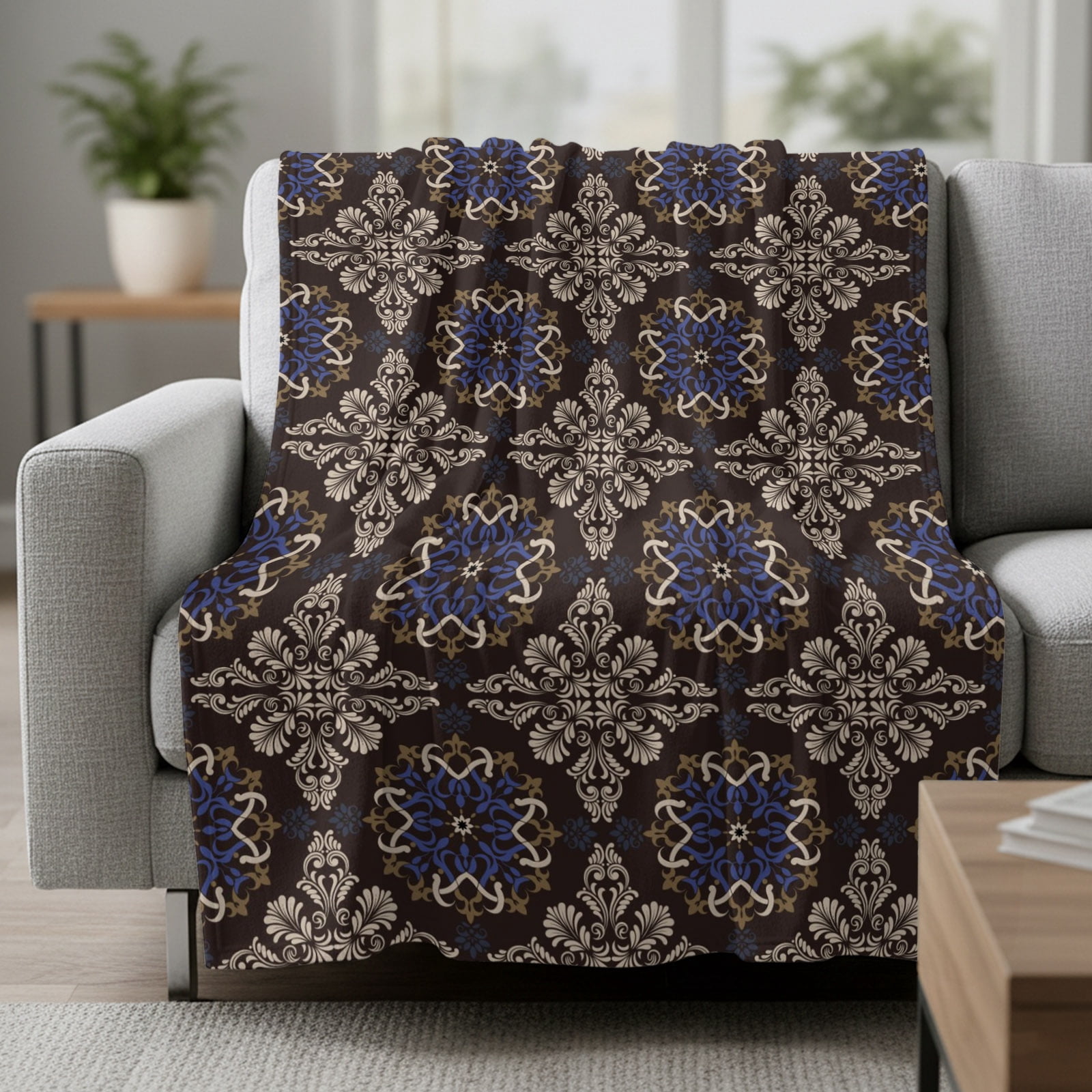 Brown Vintage Floral Fleece Throw Blanket Country Retro Exotic ...