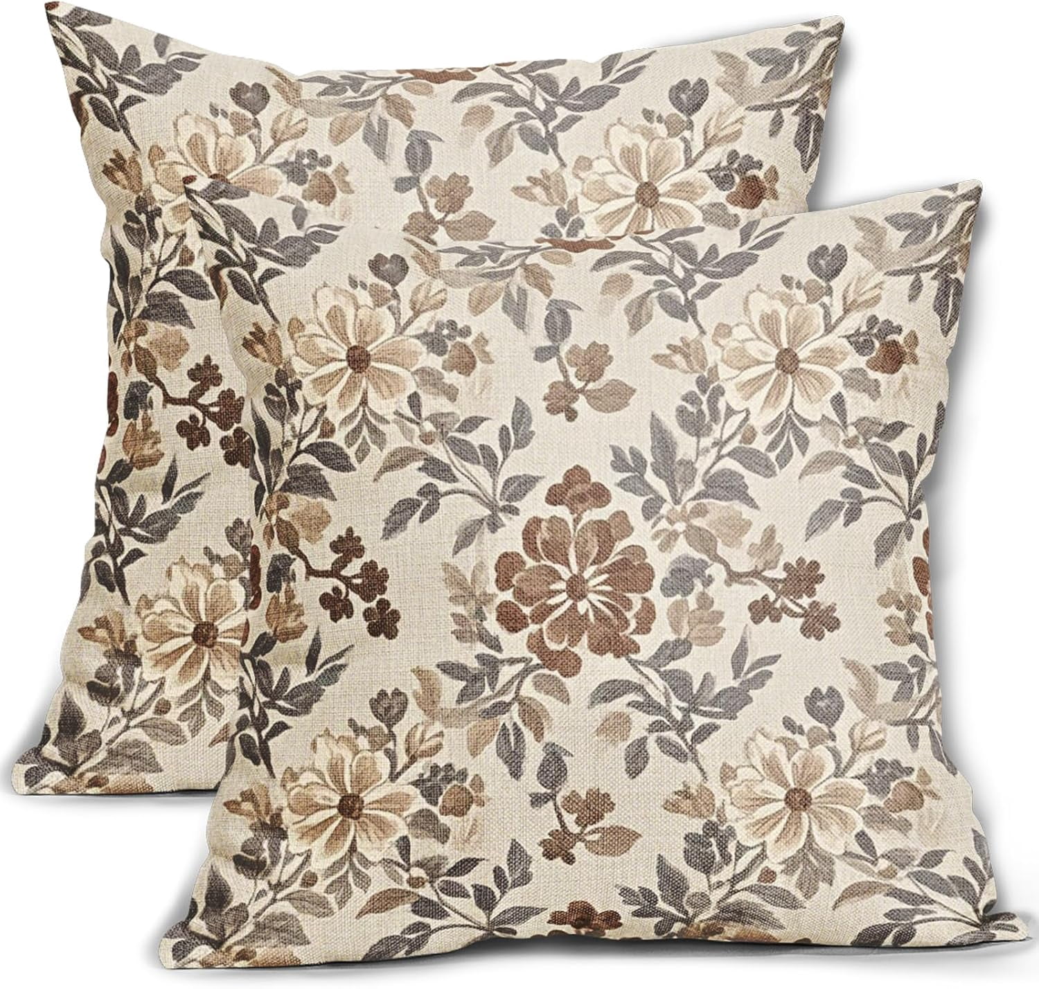 Brown Vintage Floral Pillow Covers 16x16 Inch Set of 2, Grey Gray ...