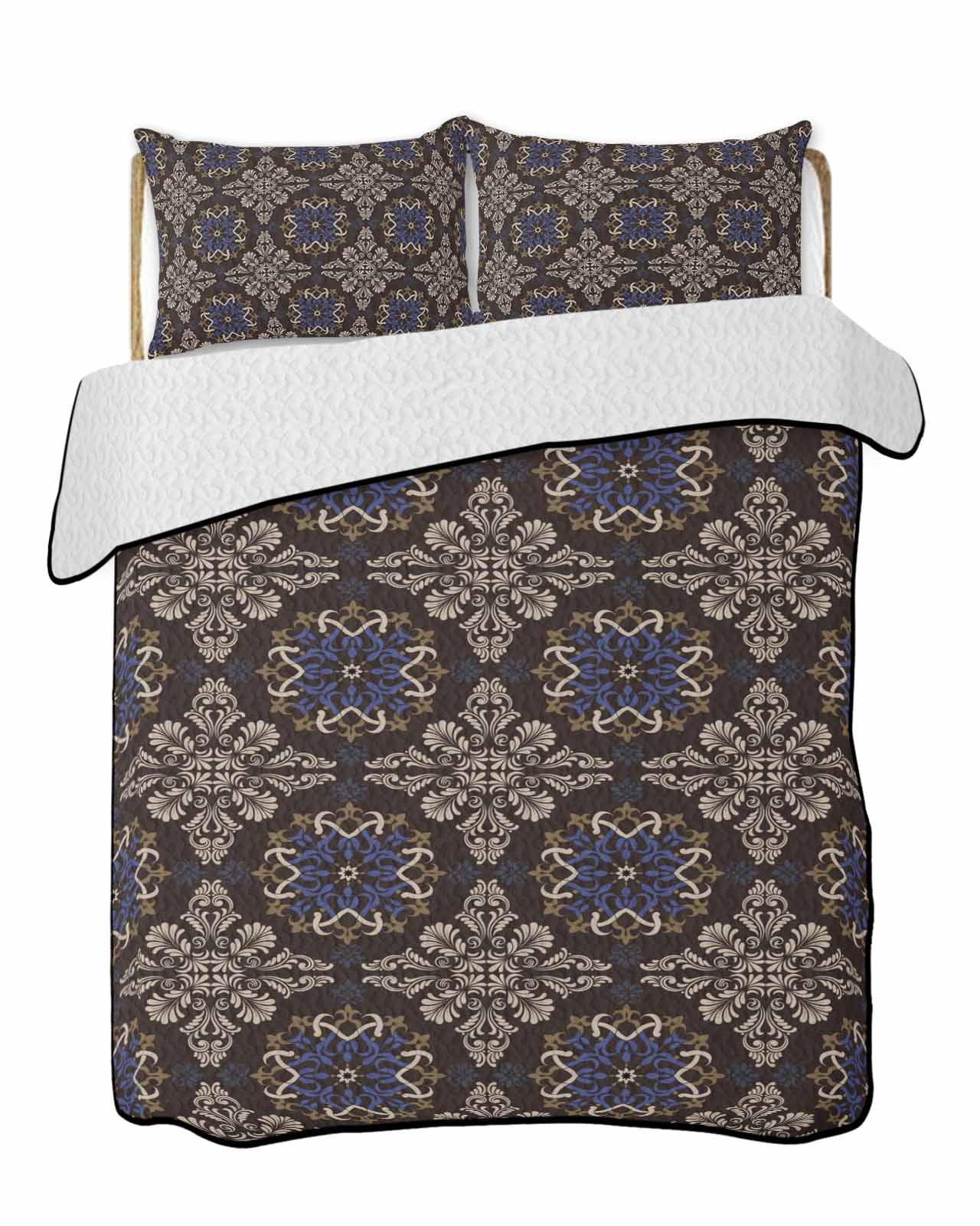Brown Vintage Floral Quilts Bedding Set Full Size Country Retro Exotic ...