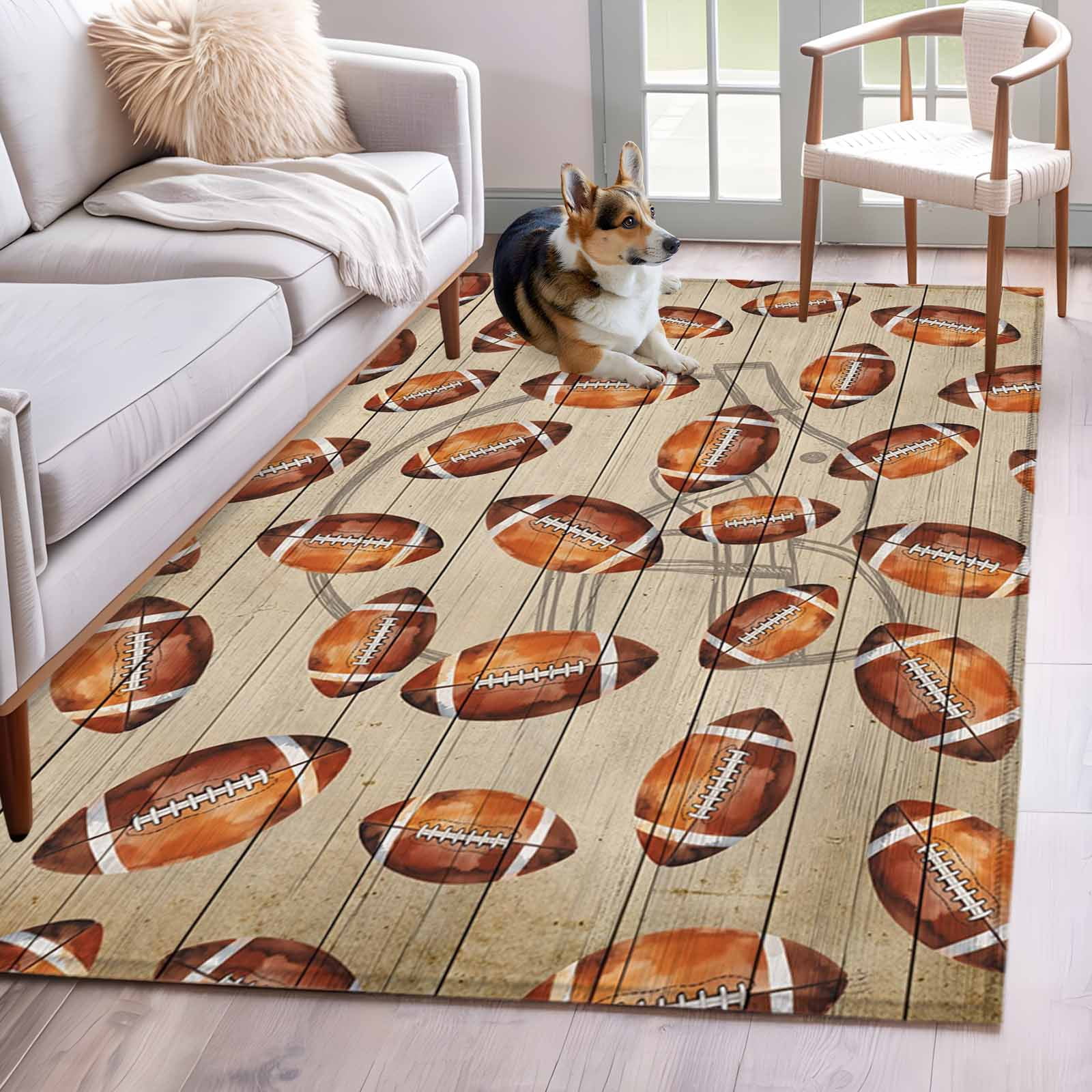 Brown Vintage Football Area Rugs 4'x6', Washable Small Throw Rugs for ...