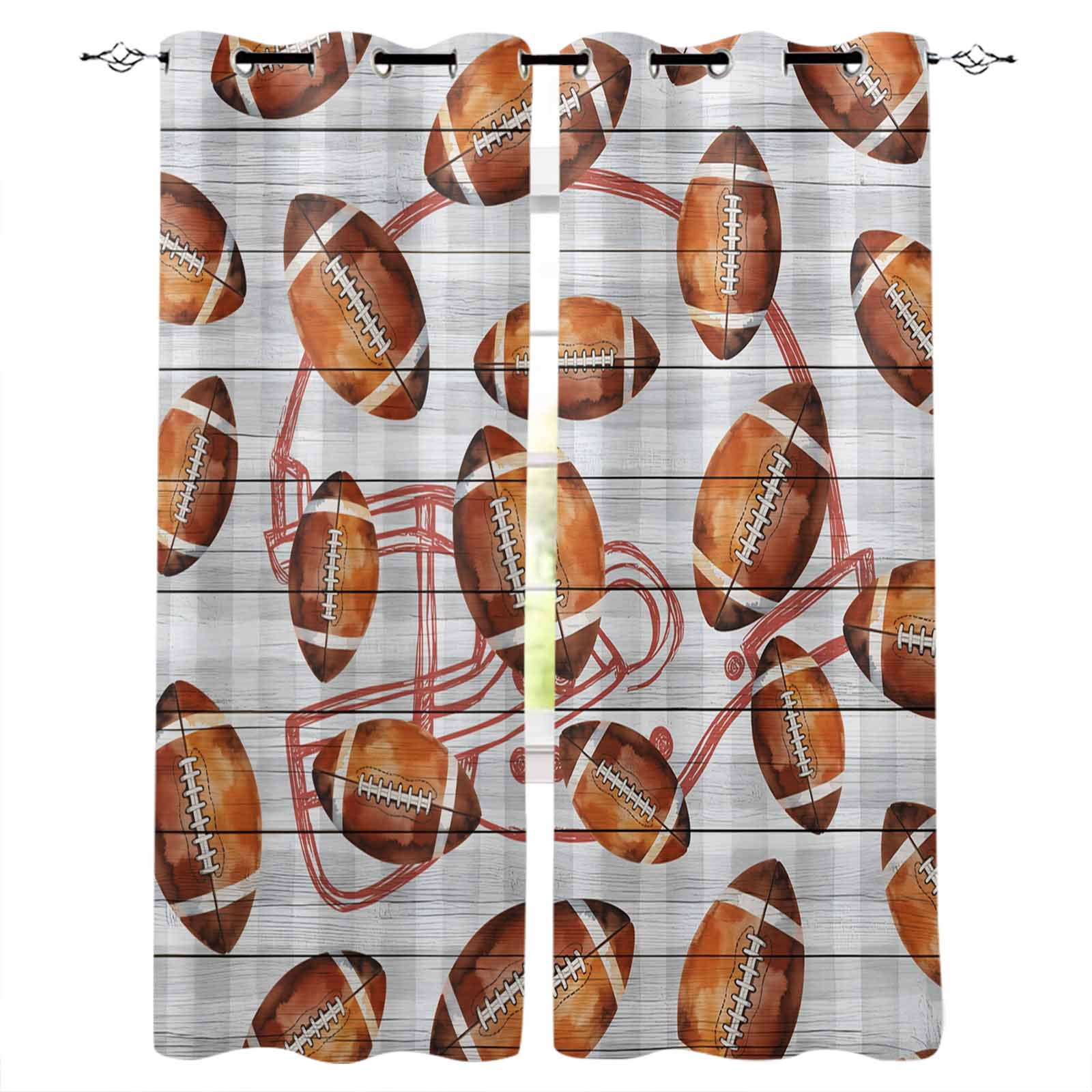 Brown Vintage Football Blackout Curtains for Bedroom/Living Room ...