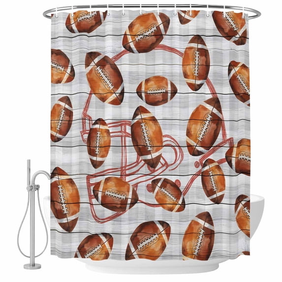 Brown Vintage Football Shower Curtain Set - Standard 72" x 72" Washable ...