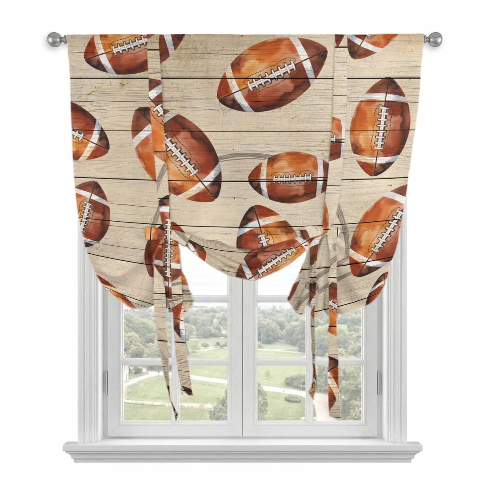 Brown Vintage Football Tie Up Curtains for Window, Thermal Insulated ...