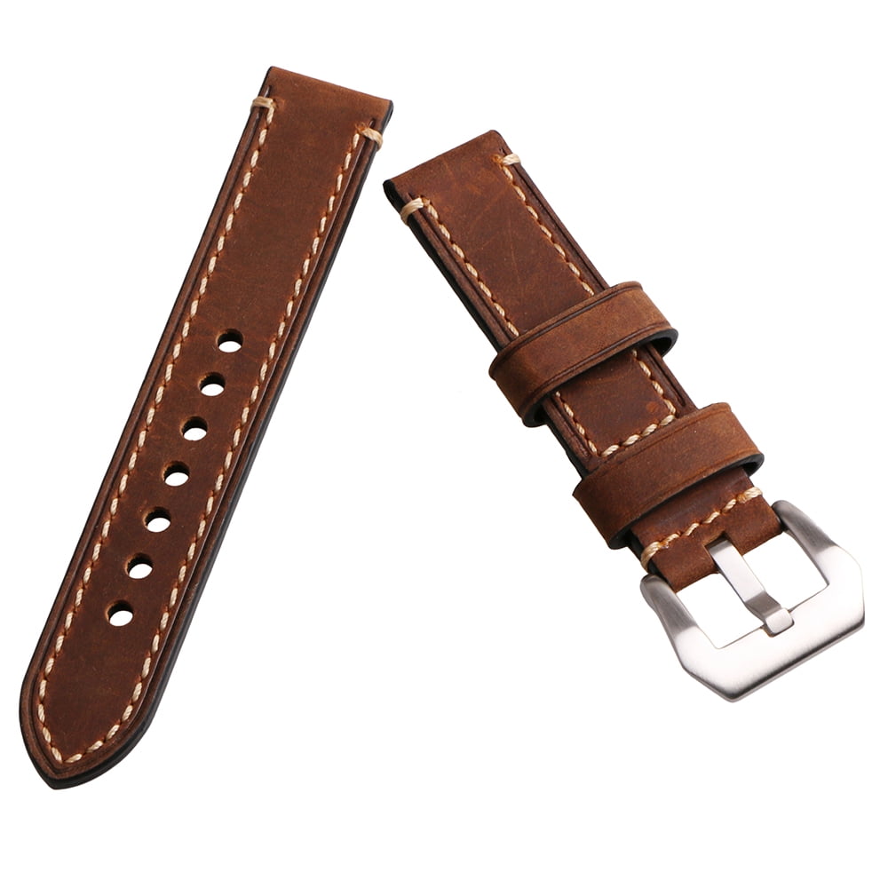 Brown Vintage Genuine Leather Replacement Watch Strap 20mm with Silver ...