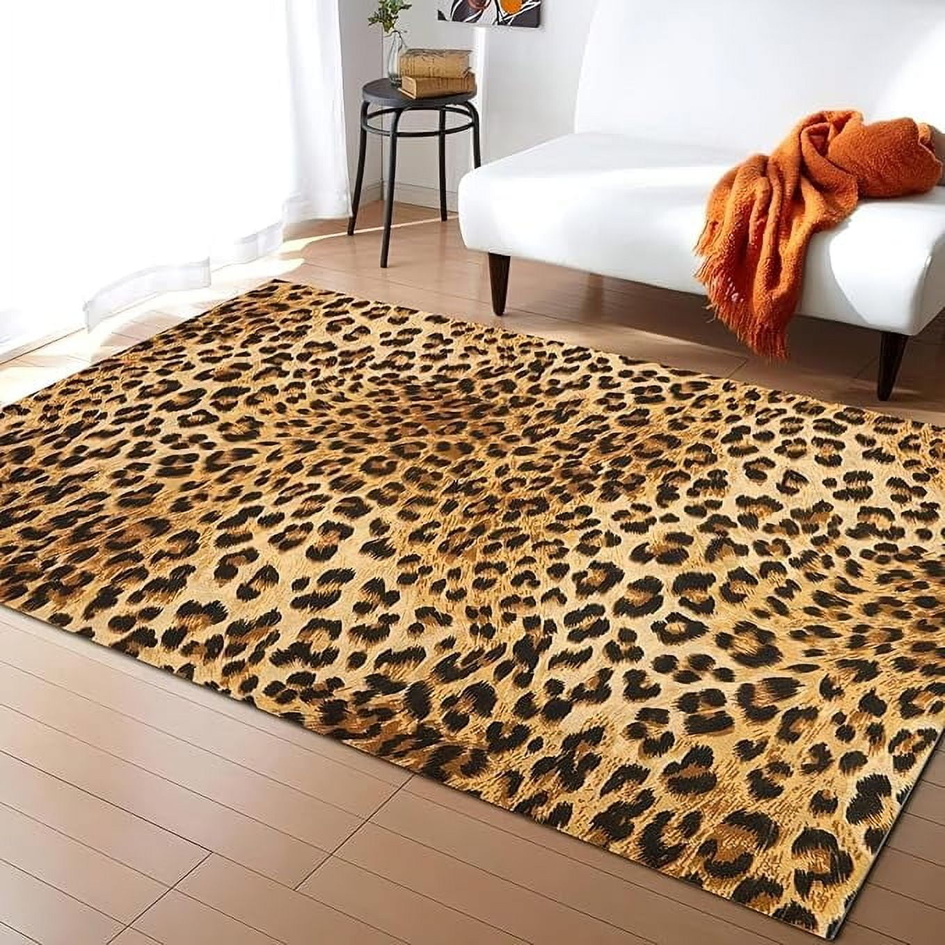 Brown Vintage Leopard Print Area Rug, Indoor Non-Slip Kids Rug, Machine ...