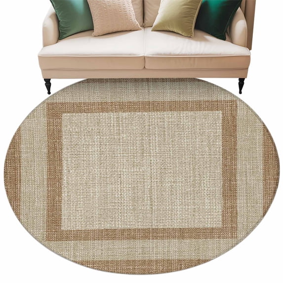 Brown Vintage Round Rug 5ft Washable Circle Kitchen Rugs Non Slip ...
