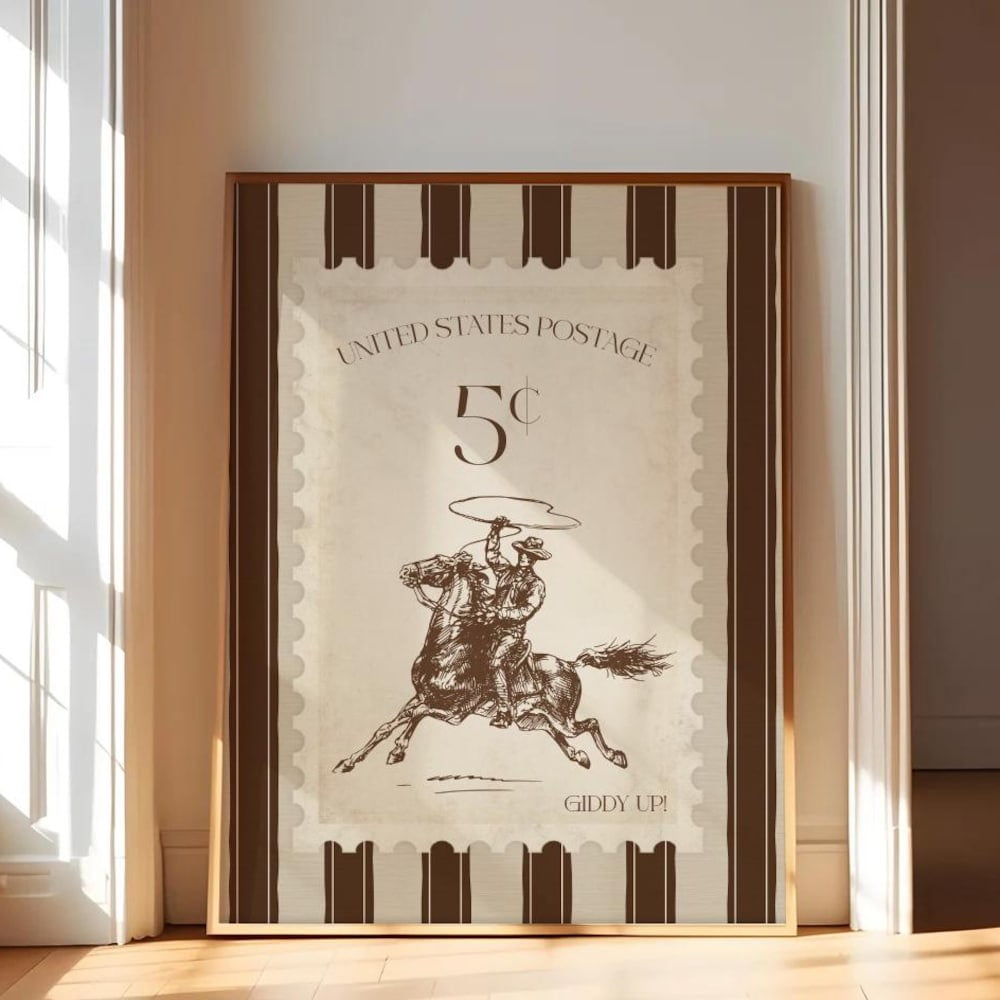 Brown Vintage Striped Rodeo Print Western Bedroom Poster Cowboy Wall ...