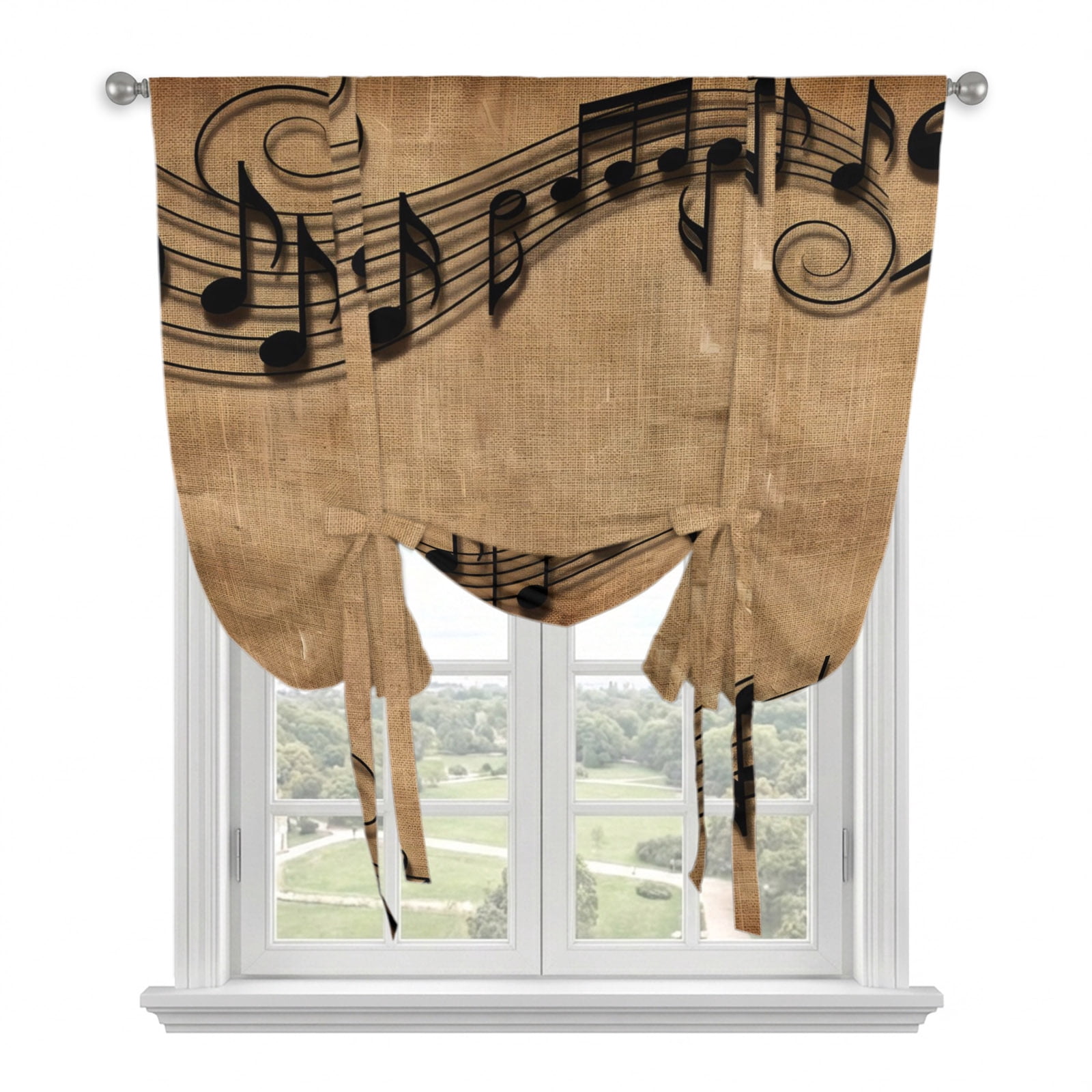 Brown Vintage Tie Up Curtains for Window, Thermal Insulated Balloon ...
