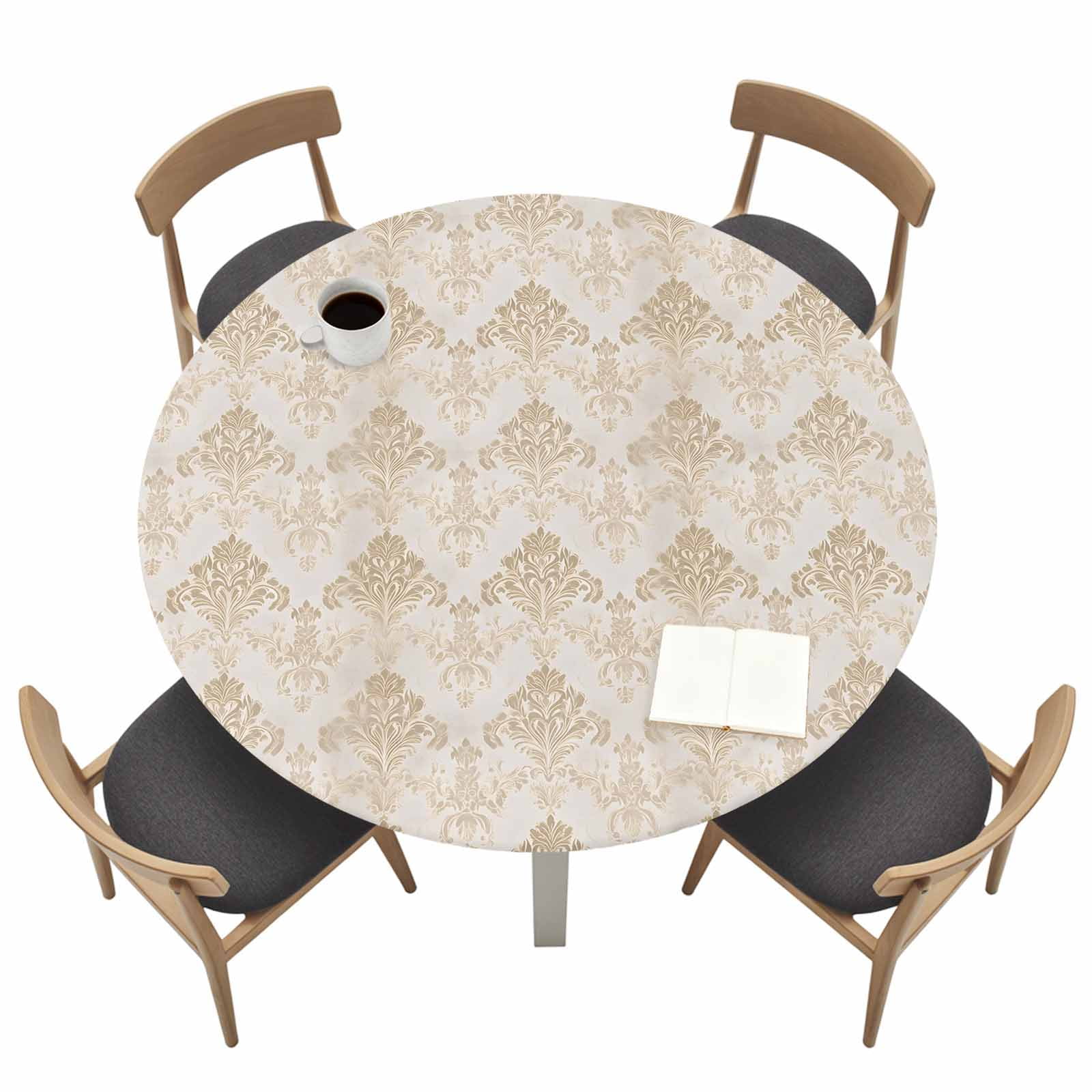 Brown Vintage Wallpaper Round Fitted Tablecloth with Elastic Edge ...