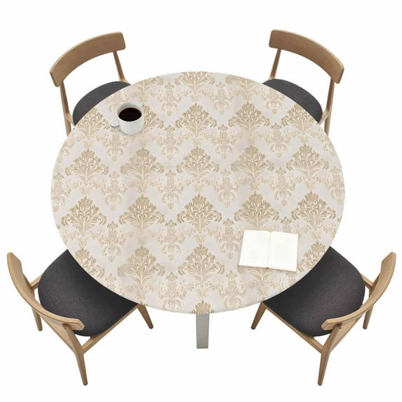 Brown Vintage Wallpaper Round Fitted Tablecloth with Elastic Edge ...
