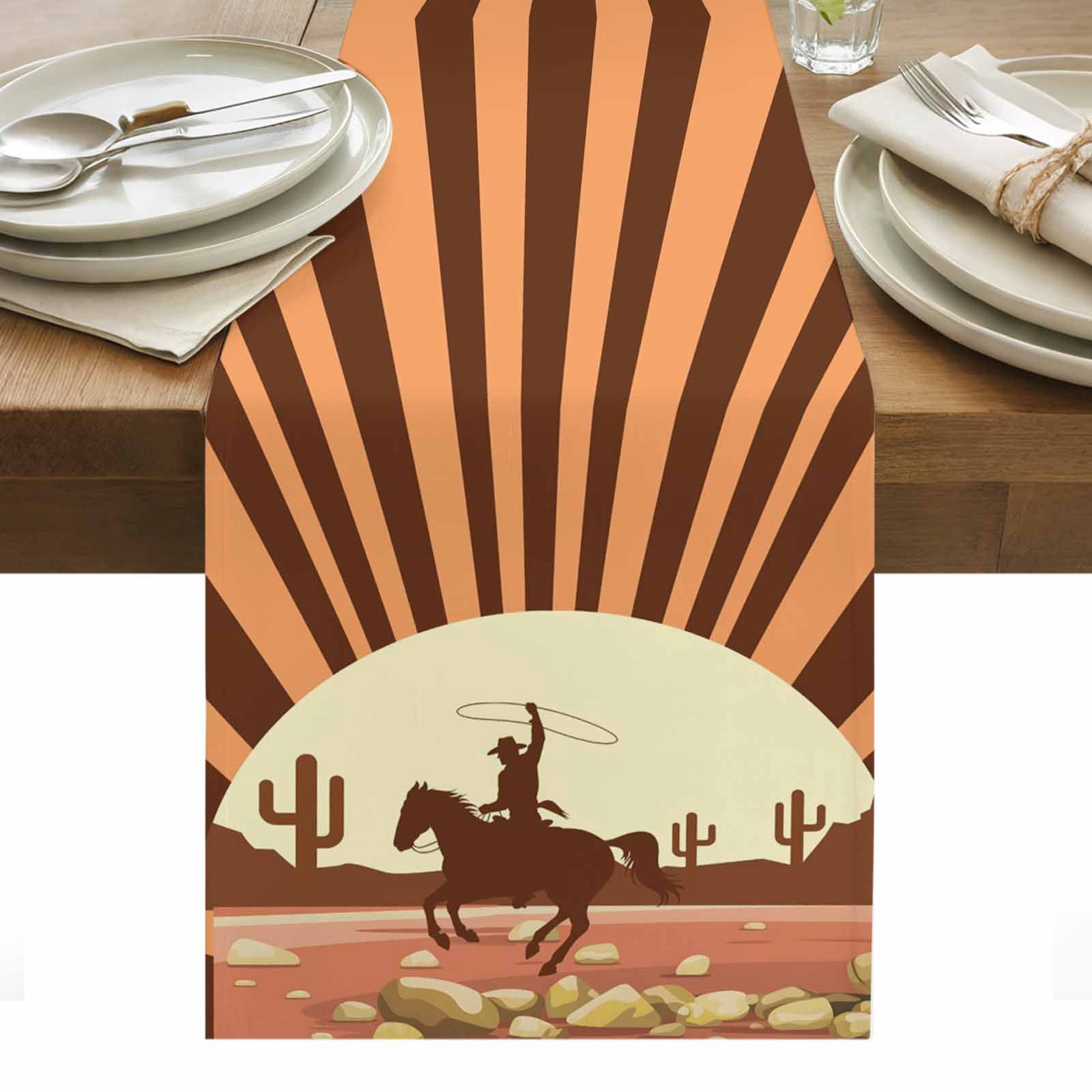 Brown Vintage Western Table Runner - 120 Inch Long, Kitchen Dining ...
