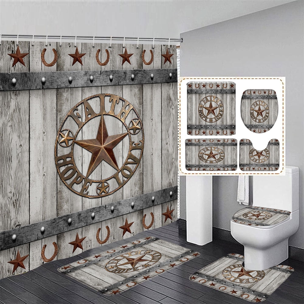 Brown Vintage Western Texas Star Shower Curtain Set Primitive Berry ...