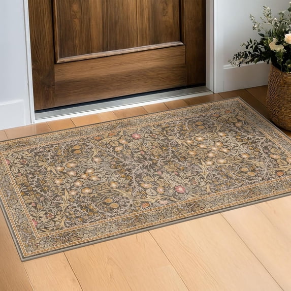 Brown Washable 2x4 Entry Rug - Front Door Rugs Indoor, Vintage Floral ...