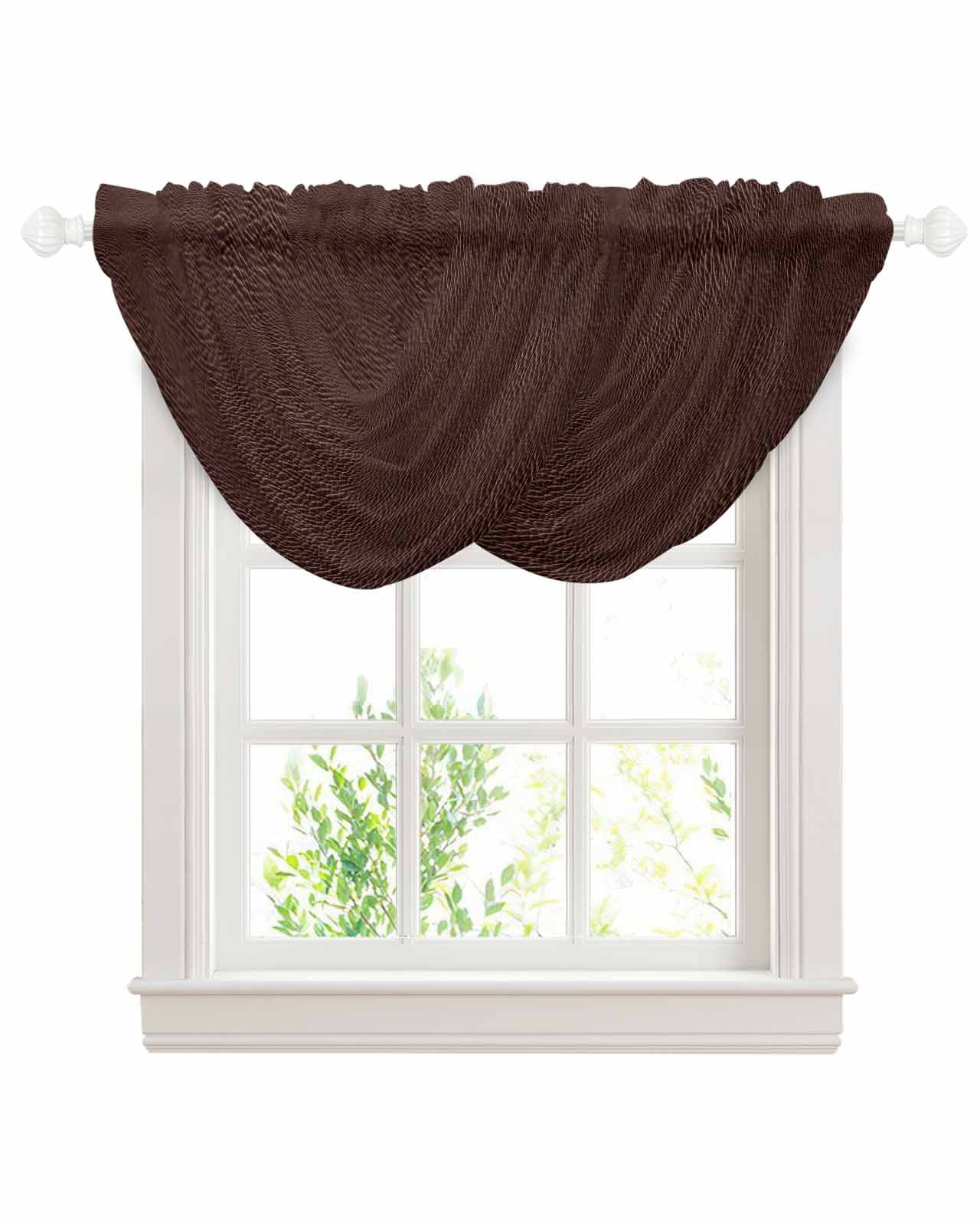 Brown Waterfall Valance Curtains Brown Leather Texture Sheer Swag ...