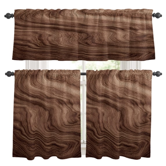 Brown Wave Wood Grain Kitchen Curtains Set for Windows, Farmhouse ...
