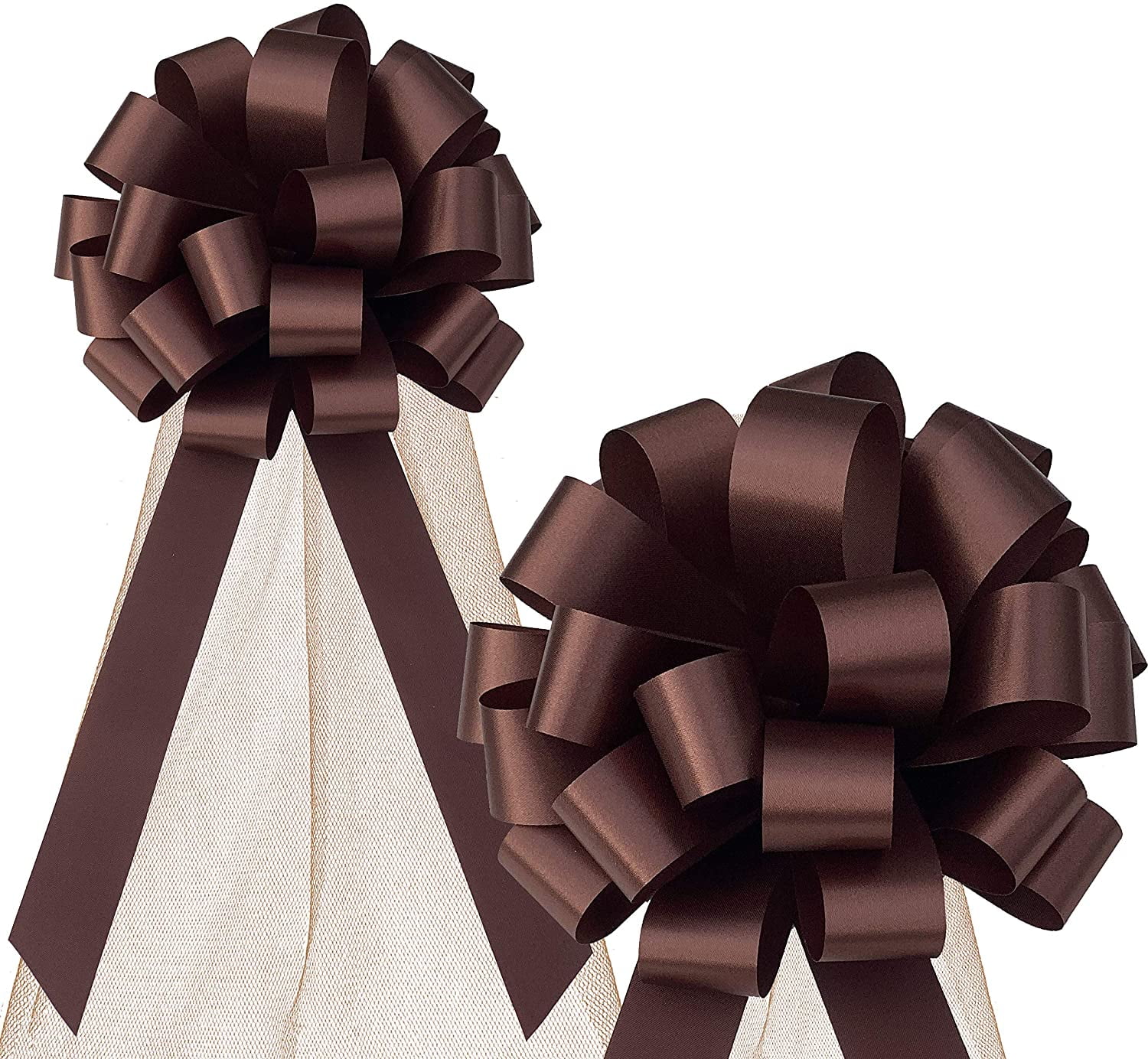 Brown Wedding Pull Bows with Tulle Tails - 8" Wide, Set of 6 ...