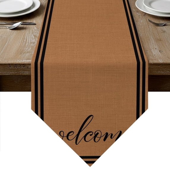Brown Welcome Table Runner Linen Burlap Table Runner 36 Inches Small ...