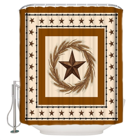 Brown Western Bathroom Shower Curtains with 12 Hooks Polyester ...