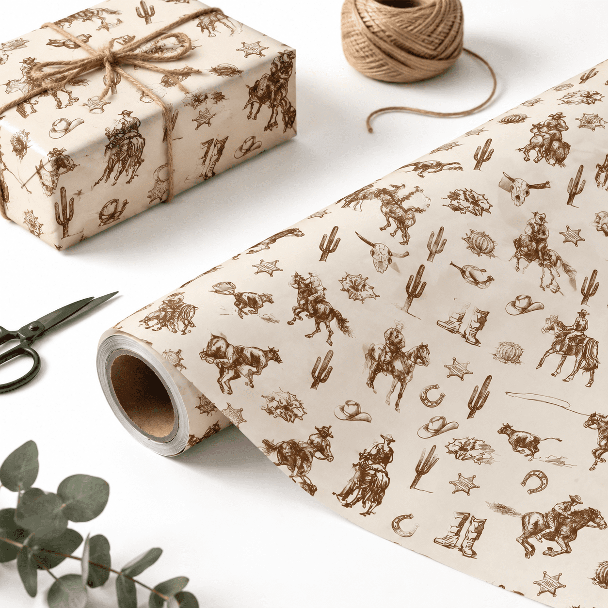 Brown Western Cowboy Gift Wrap Paper, 17 Inch x 32.8 Ft Mini Roll for ...