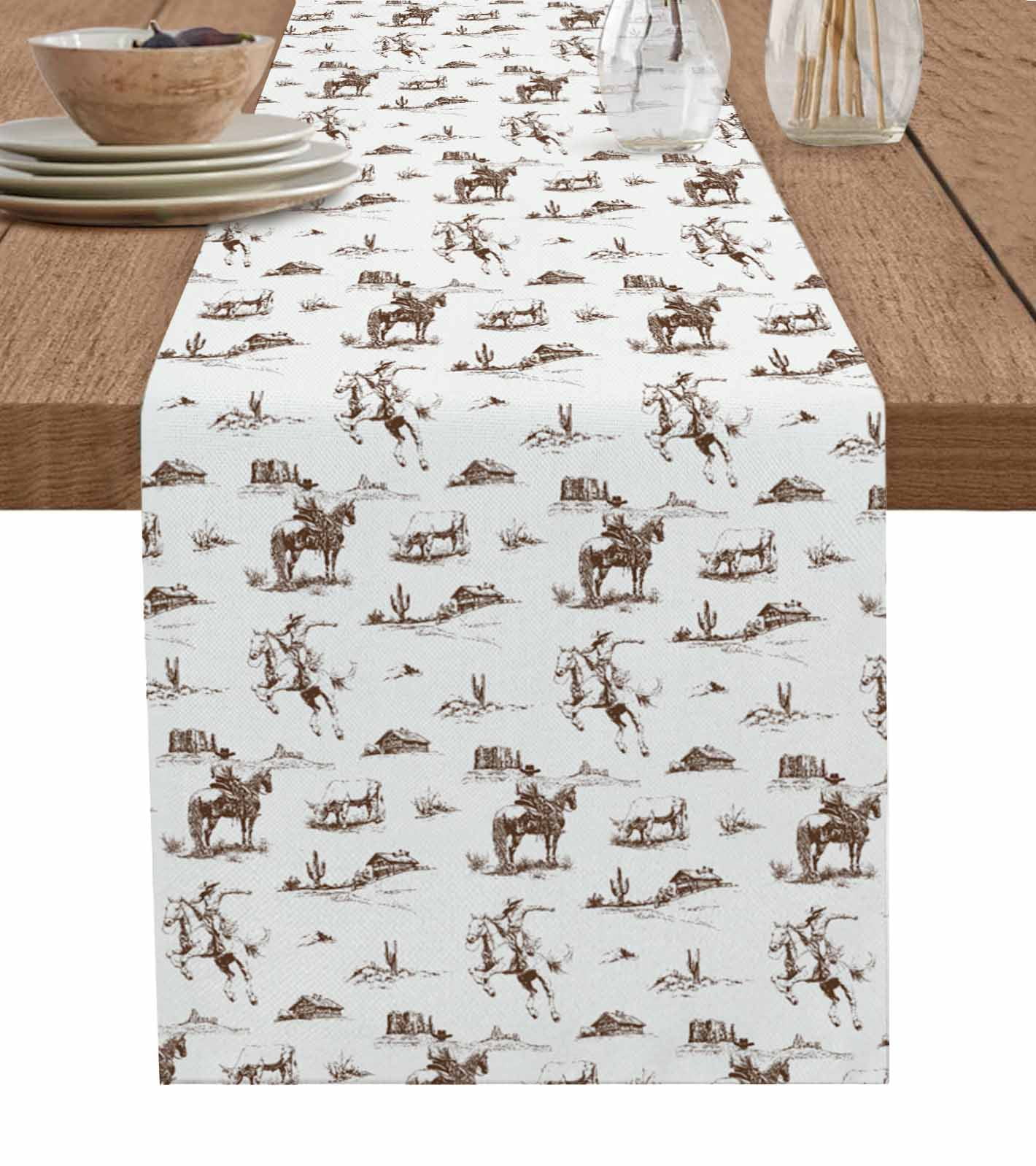 Brown Western Cowboy Table Runner 90 Inches, Farmhouse Vintage Ethnic ...