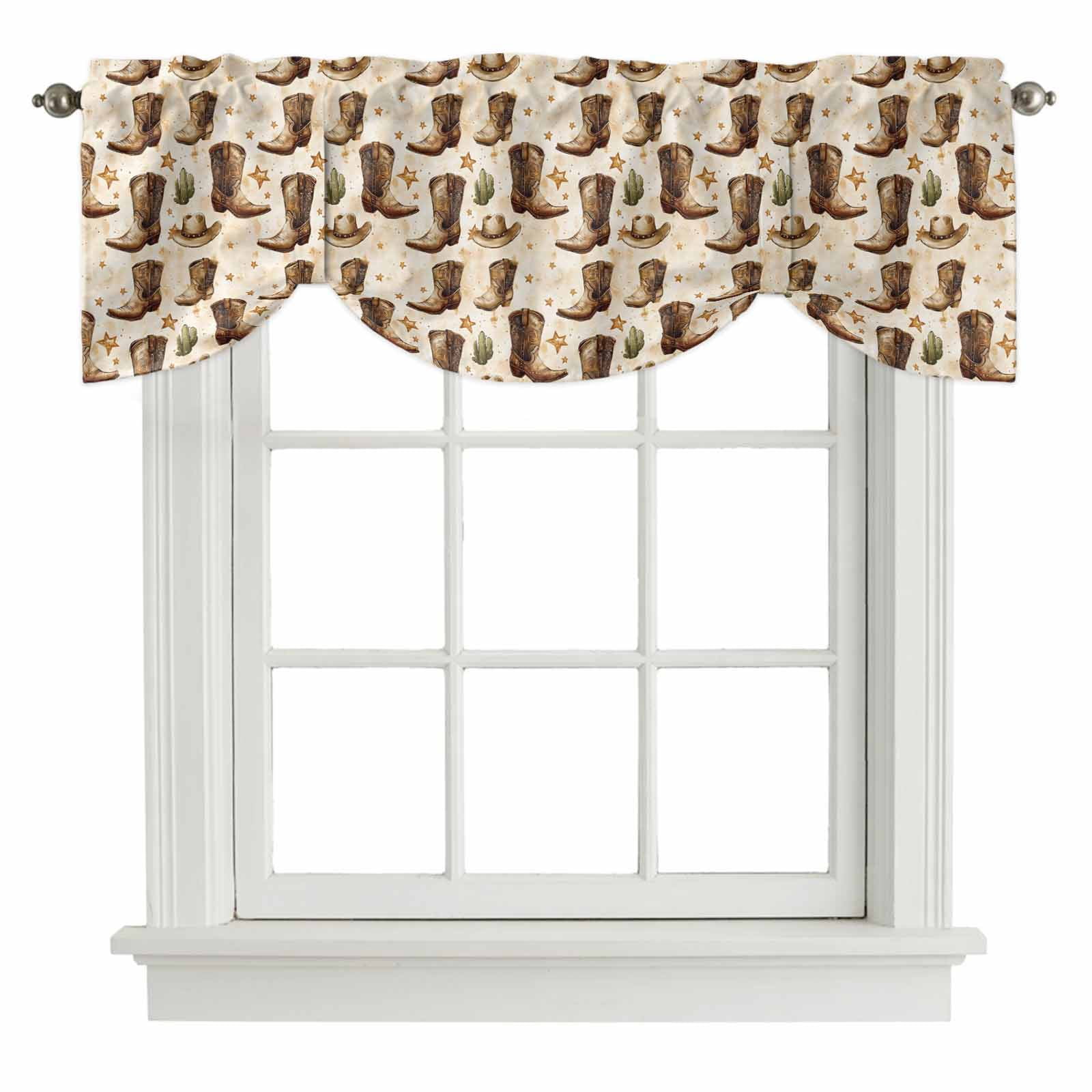 Brown Western Cowboy Tie Up Valance Curtains for Windows, Kitchen ...