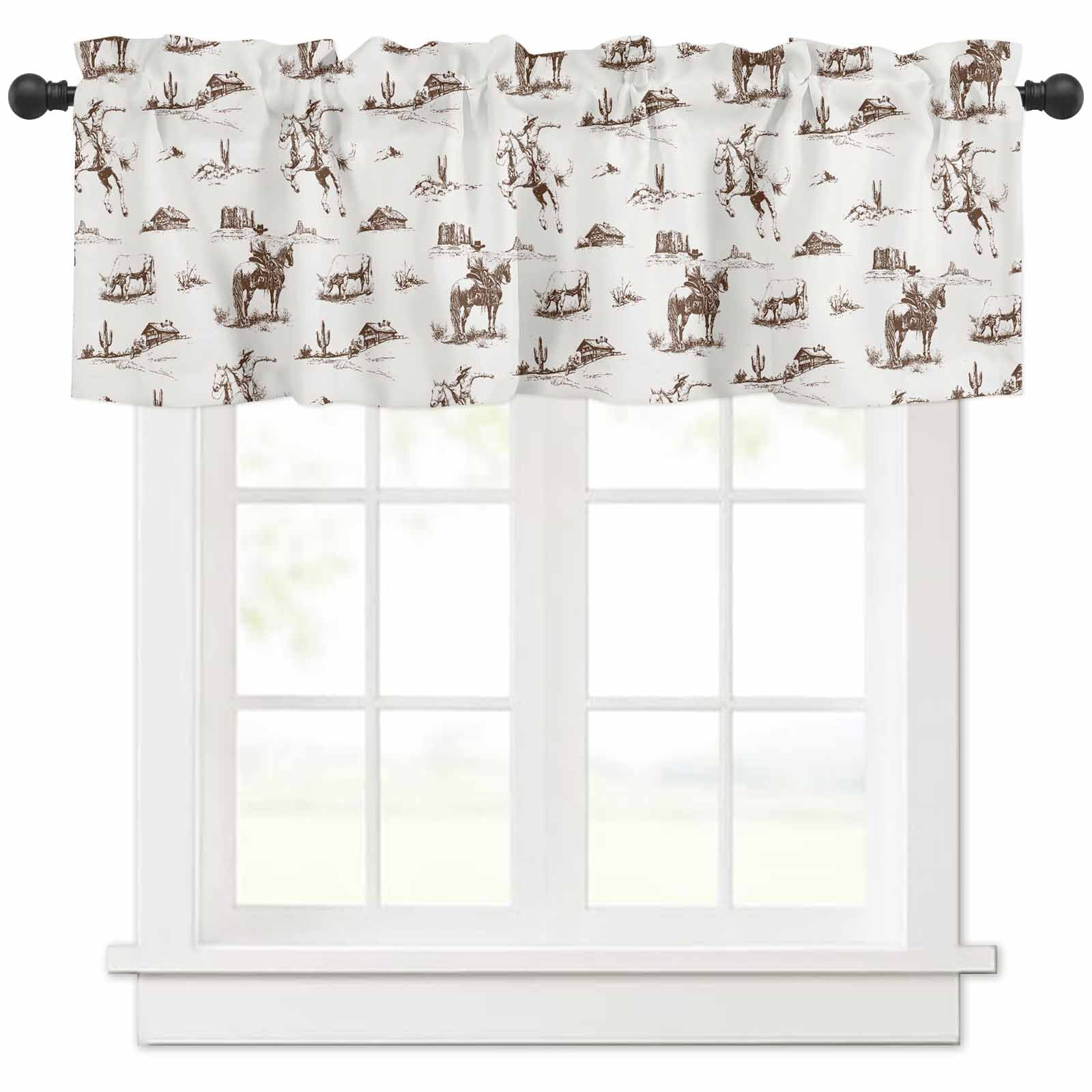 Brown Western Cowboy Valances for Windows Farmhouse Kitchen Curtains ...