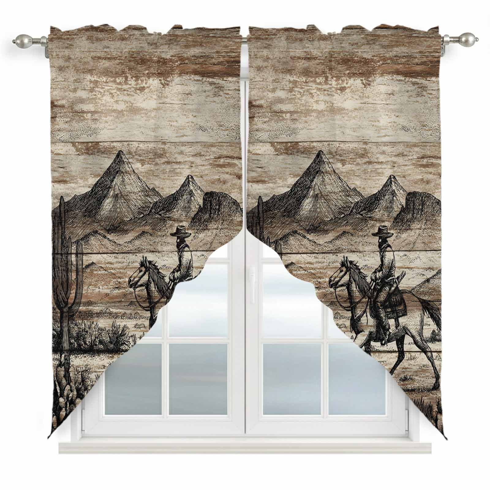Brown Western Farmhouse Swag Curtains for Kitchen/Bedroom/Living Room ...