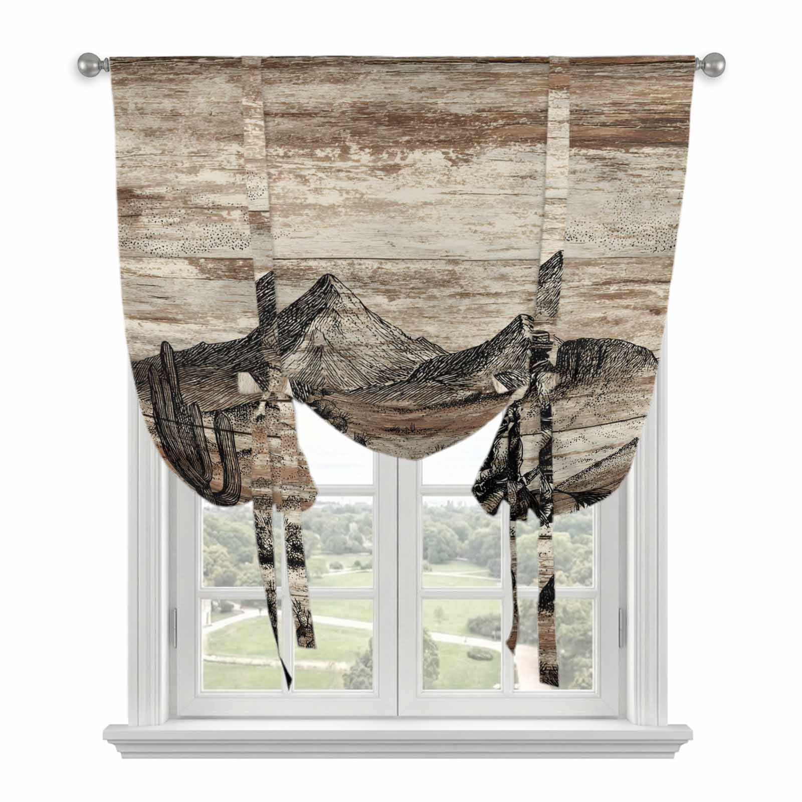 Brown Western Farmhouse Tie Up Curtains for Windows, Adjustable Balloon ...